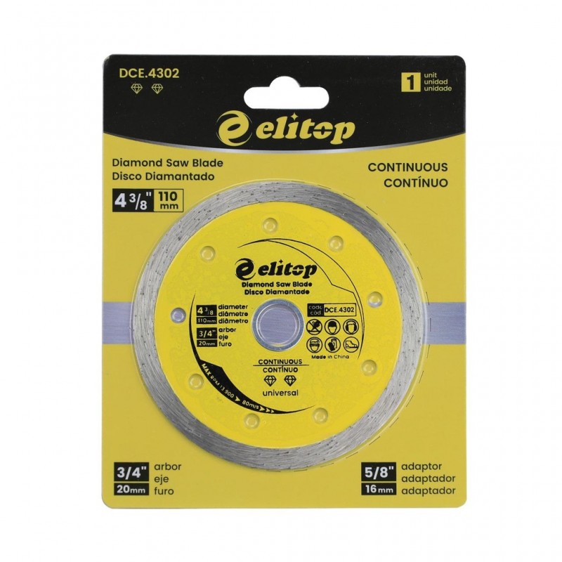 Disco de Corte Diamantado 110x8x20mm para Porcelana, Cerâmica ELITOP
