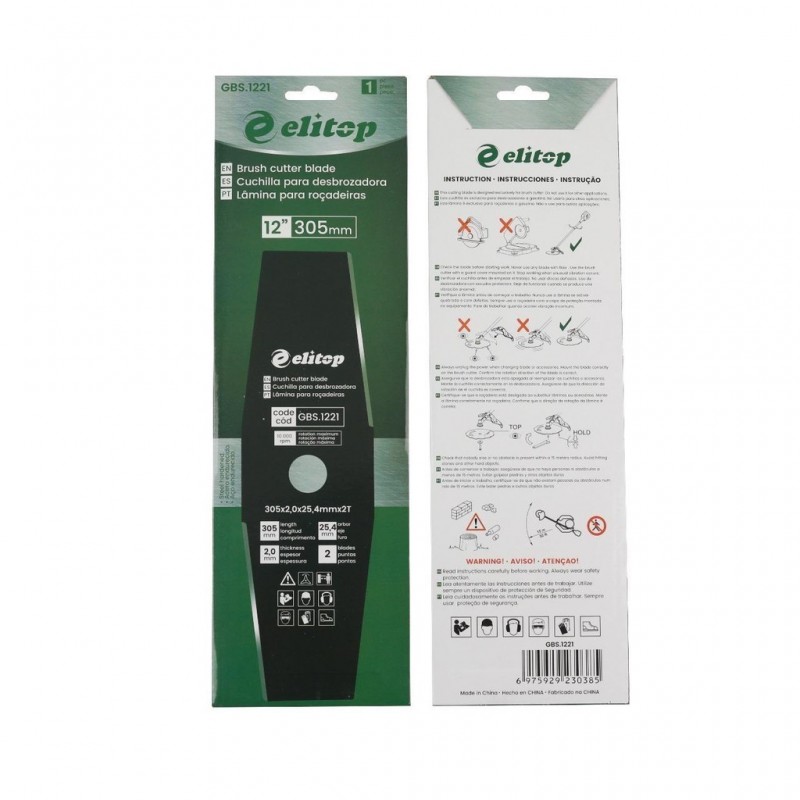 Lâmina para Roçadeira de 2 pontas 305mm x 2.0 x 25.4mm 01" Pol. Elitop